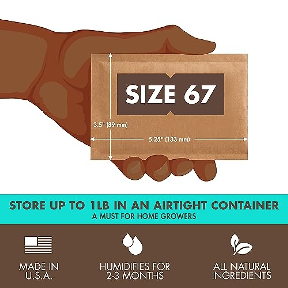 Boveda 58% Two-Way Humidity Control Pack For Storing 1 lb – Size 67 – Single – Moisture Absorber for Storage Containers – Humidifier Pack – Individually Wrapped Hydration Packet – Less Sticky
