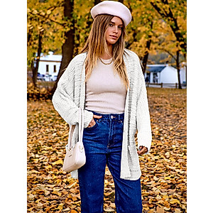 ANRABESS Women Open Front Fuzzy Batwing Sleeve Lightweight Oversized Loose Cozy Knit Cardigan Sweaters 2024 Fall Outfits White X-Large