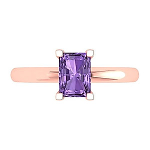 Clara Pucci 1.0 ct Emerald Cut Solitaire Simulated Alexandrite Engagement Wedding Bridal Promise Anniversary Ring 18K Rose Gold Size 6.5