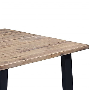 Tidyard Rustic Dining Table Brushed Acacia Wood Top Table with Powder-Coated Metal Legs Industrial Style for Kitchen Dining Room Indoor Outdoor Use Lawn 66.9 x 35.4 x 29.5 in