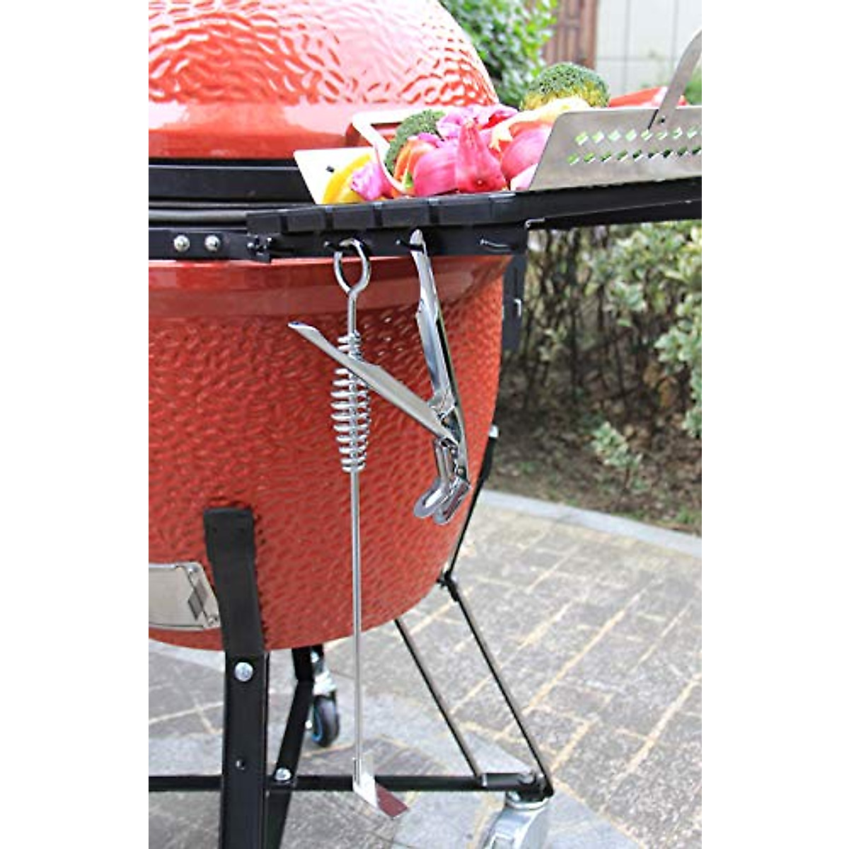 Stainless Steel Grill Grate Lifter Gripper and Ash Tool Grill Accessories Works for Big Green Egg Primo Grill Dome Kamado Joe Charcoal Grill Smoker (GG+at)