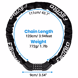 Favoto Bike Chain Lock, 5 Digit Combination Anti-Theft Bicycle Lock, Security Resettable Heavy Duty Hardened Steel, Ideal for Outdoor Motorcycle E-Bike Bikes Gate Fence Ladder Lawn Mower, 3.8 feet