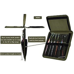 KHEDALTS Fishing Jig Bag Large Lures Bags Saltwater & Freshwater,Slow Pitch Jigs Storage Bag Suitable For Max 10inch Jigs,Heavy Duty Offshore Fishing Jigs Lead Bag For Men Gifts Waterproof Army Green