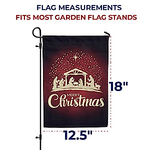 America Forever Merry Christmas Garden Flag - Gold Nativity, Glory To The Newborn King, Jesus Birth Wise Men Star of Bethlehem Religious Flag - Seasonal Yard Outdoor Decorative Flag - 12.5 x 18 Inches