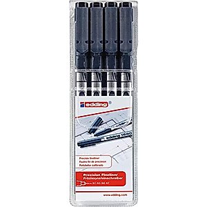 edding 1880 profipen - black - set of 4 -line width 0.25-0.7 mm-fineliner pen for precise writing, sketching and technical drawing - fine, metal-encased nib - suitable for use with rulers and stencils