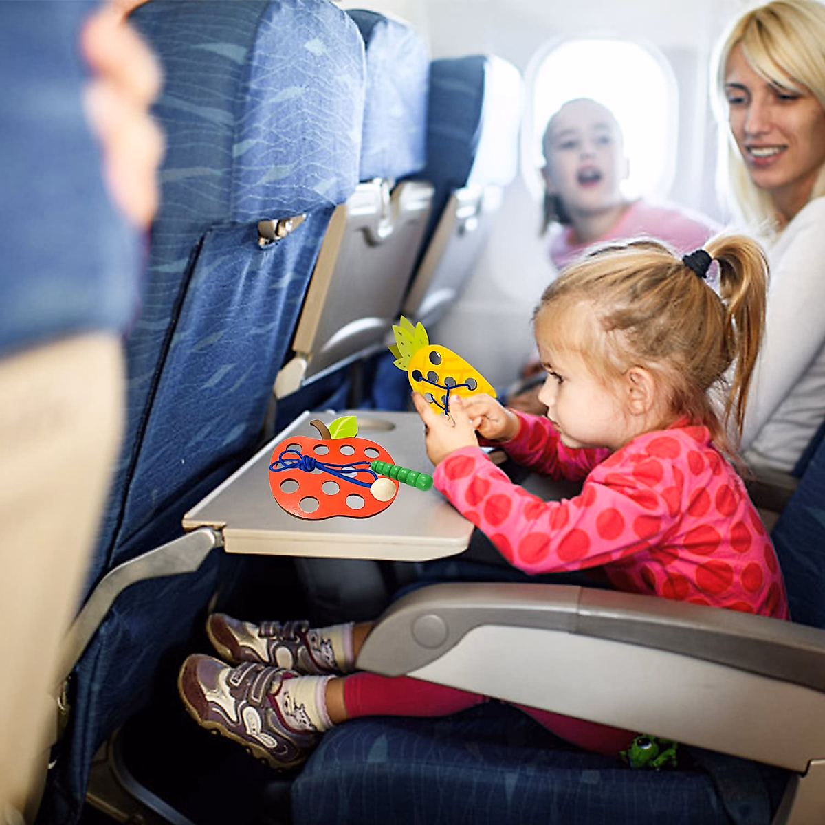 4 Pack Wooden Lacing Toy,Educational Threading Activity Puzzles,Learning Fine Motor Skill Travel Toy,Wooden Fruit Threading Set for Toddlers Kids 3 4 5 Year 1 Apple,1 Watermelon,1 Pineapple,1 Pear