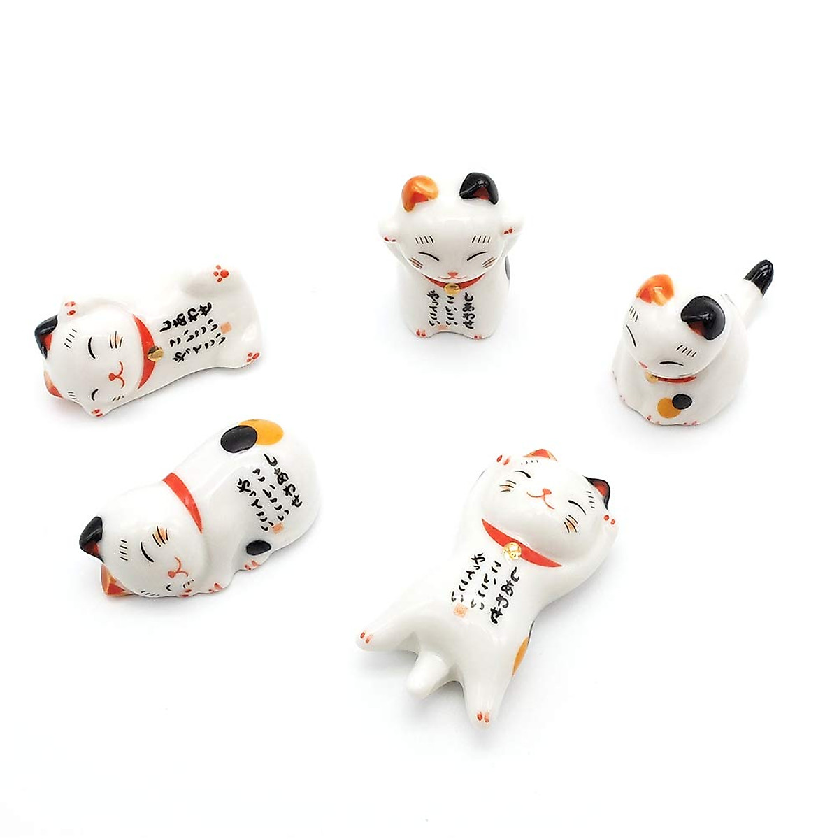 5 Pairs Cute Lucky Cat Chopsticks and Chopstick Rest Set, Chopsticks Holder 5 Cats, Classic Japanese Style Bamboo Natural Reusable China Chopsticks Holder Gift Set, Dishwasher - Safe (Cute Cat)