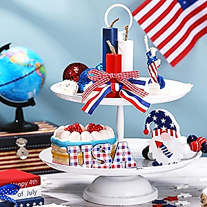July 4th Patriotic Tiered Tray Decor Patriotic Rustic Firework Decor Memorial Day Wood Signs Fourth of July Centerpieces Independence Day Wooden Table Decoration for Home Tables (Cute Style)