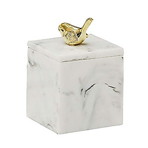 SELLONWANELO Cotton Ball Swab Holder Organizer with Lid Bathroom White Marble Qtip Dispenser Container Makeup Pads Canister