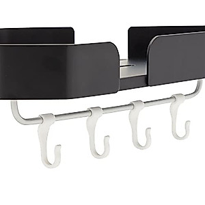 Juvale Bathroom Corner Shelves with Hooks, Wall Mounted Shower Caddy (12.5 x 8.2 in, Black, 2 Sets)