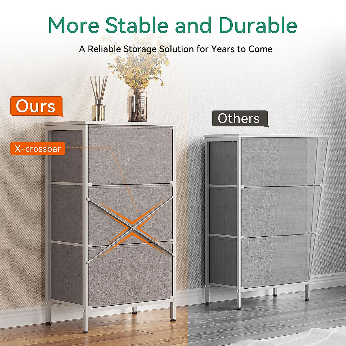 AODK Dresser for Bedroom Nightstand Small Dresser Chest of Drawers End Table for Living Room, Closet Dresser with 3 Storage Drawers Organizer Clothes, Light Grey