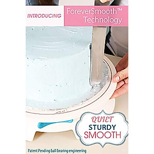 ForeverSmooth Cake Turntable Stand- Sturdiest Rotating Cake Leveler & Slicer. Decorating Supplies Kit w/Offset Spatula Set, Icing Bench Scraper, Cake Boards. 12 Inch White Spinner Baking Accessories