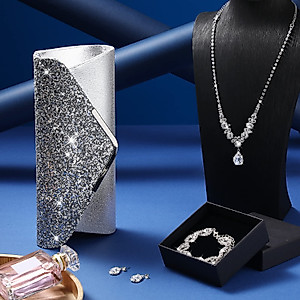 Tiamon 4 Pcs Rhinestone Jewelry Sets for Women Formal Prom Jewelry Earrings Necklace Bracelet Silver Clutch Purses Bag for Evening Wedding Party Christmas Jewelry Gift(Classic Style)