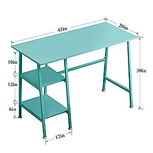 VECELO 43" Home Office Desk, Computer Study Workstation with 2 Tier Storage Shelf on Left or Right for Kids'Room, Small Spaces, Teal
