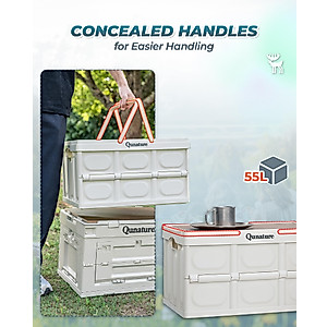 Collapsible Storage Bins Box with Lids and Handle 55L Camping Storage Box Foldable Plastic Storage Bin for Fishing Car RV, Office