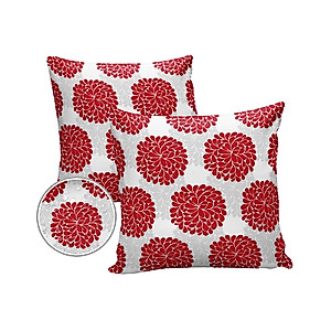 Waterproof Outdoor Throw Pillow Cover Hydrangea Flowers Lumbar Pillowcases Set of 2 Red Grey Floral Decorative Patio Furniture Pillows for Couch Garden 18 x 18 Inches