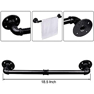 Jeasor Industrial Pipe Towel Rack Towel Bar, Heavy Duty Wall Mounted Rustic Farmhouse Bath Towel Holder for Bathroom (Black, 18 Inch)