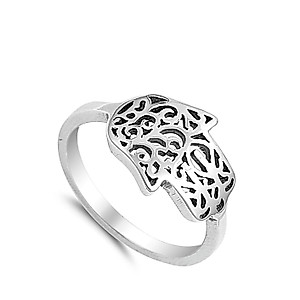 Sideways Hand of God Filigree Hamsa Ring .925 Sterling Silver Band Size 6