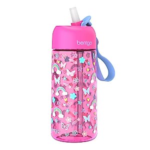 Bentgo Kids Water Bottle - Leak-Proof, Durable Tritan, BPA-Free 15 oz. Cup for Kids/Toddlers Ages 3+, Safe Sip Spout, Carrying Handle, & Dishwasher Safe for School & Sports (Rainbows & Butterflies)