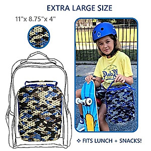 Bundle of Camo Lunch-Box for Boys 4 Compartments (Blue Camouflage) + Camo Lunch Box for Boys Kids Men with Ice Pack (Blue Black Camouflage)