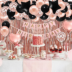 Birthday Decorations for Girl Women - Birthday Crown, Sash, HAPPY BIRTHDAY Banner , Cake Topper for Girl Women 18th 19th 21st 33th 40th 50th 60th 70th Birthday Decorations for Her Rose Gold