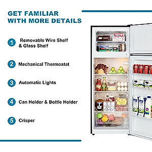 Frestec 7.4 CU' Refrigerator with Freezer, Apartment Size Refrigerator Top Freezer,2 Door Fridge with Adjustable Thermostat Control,Freestanding, Silver (FR 742 SL)