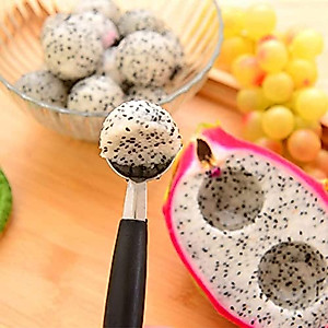 Double-Sided Fruit Melon Baller Spoon, 2 in 1 Stainless Steel Melon Ballers Melon Scoop for Watermelon Cantaloupe Ice Cream,18cm, Black/Silver