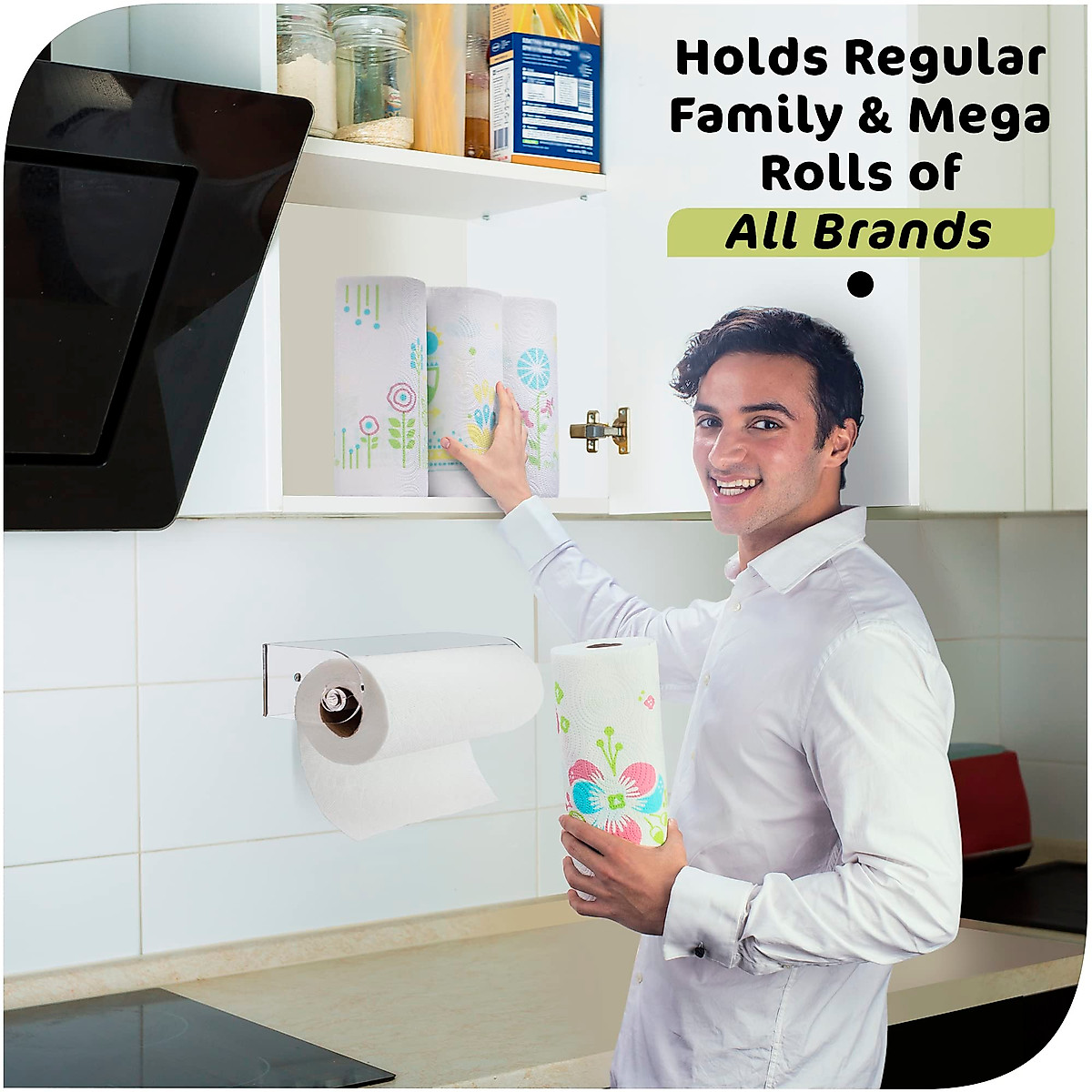 Srenta Clear Acrylic Paper Towel Holder Wall Mount Paper Towel Holder Under Cabinet, Wall Mounted Undermount Hanging Paper Towels Holder Dispenser, Holds Jumbo Rolls, Adhesive Strips & Screws Included