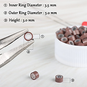 NIACONN 1000Pcs MicroLink Beads for Hair Extensions, 5mm Silicone Lined Beads Microlink Rings Hair Extensions Tool-Brown