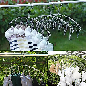 Skroad Stainless Steel Laundry Drying Rack Clothes Hanger with Windproof Hook,Underwear Hanger,Clothes Hangers with 8 Clips for Drying Socks,Diapers,Baby Clothes(2 Pack)