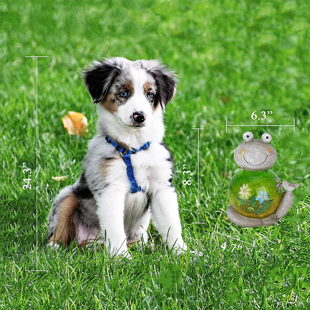 MUMTOP Solar Lights Outdoor Garden- Garden Statues - Resin Frog Solar Lights LED Light with Crackled Glass Garden Decor for Outside