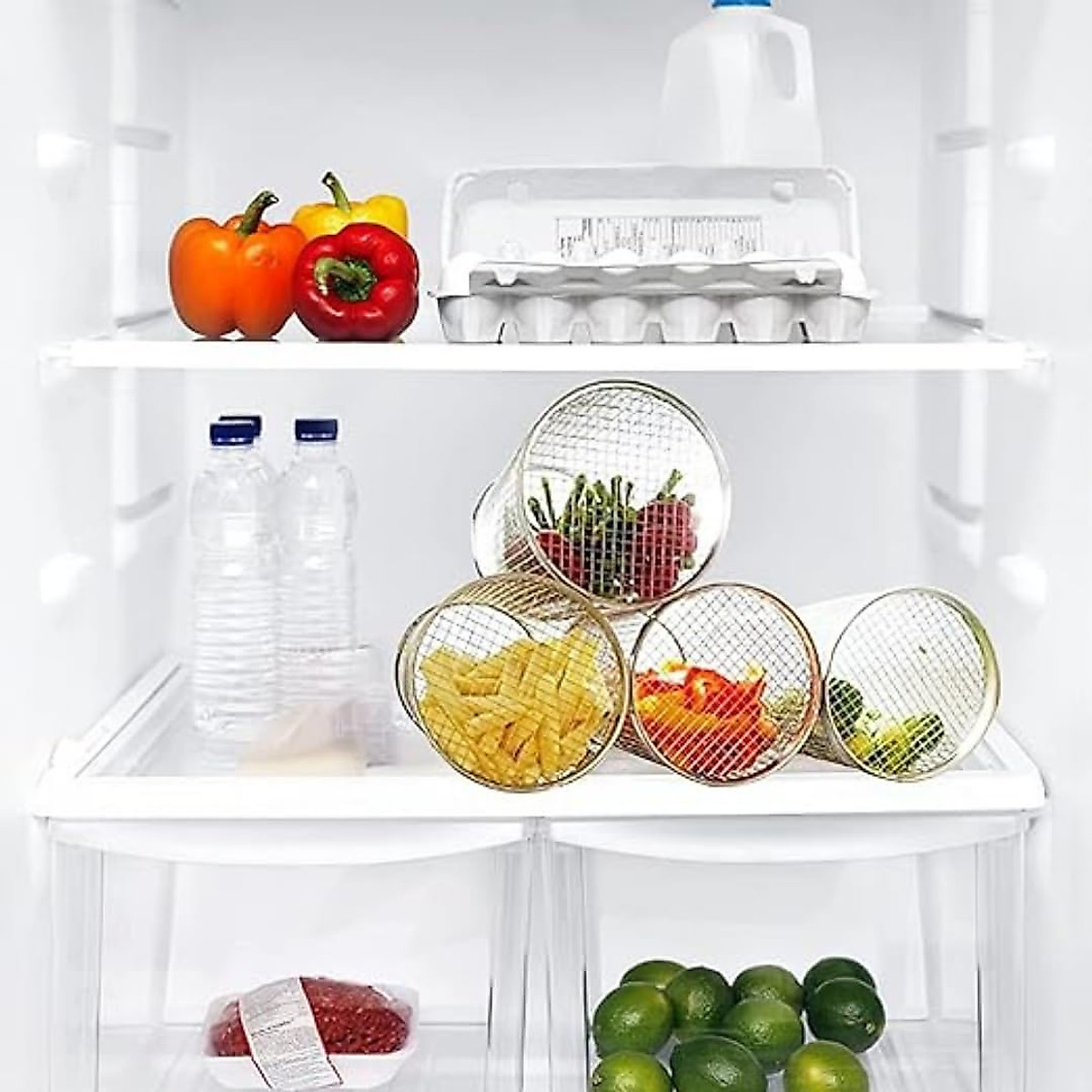 Set of 2 Stainless Steel Rolling Grill Baskets for Outdoor BBQ | Large Mesh Barbecue Cylinder Cages for Vegetables, Fish, and Meats | Camping and Backyard BBQ Accessories | Perfect Gift for Dad, Husband, or Best Friend