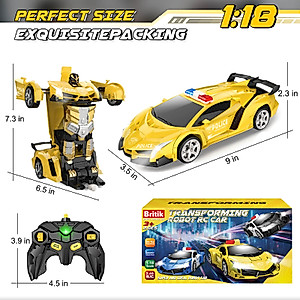 Britik Transform Remote Control Car - Rc Cars, One-Button Transforming, 360° Rotation Drifting, 2.4ghz 1:18 Scale, Gift Kids Aged 4-6 Year Old Boys/Girls, Police Car Yellow