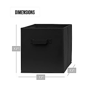 Pomatree 13x13x13 Inch Storage Cubes - 4 Pack - Large and Sturdy Storage Bins | Dual Handles, Foldable | Cube Organizer Bin | Fabric Baskets for Organizing Closet, Clothes and Toys (Black)