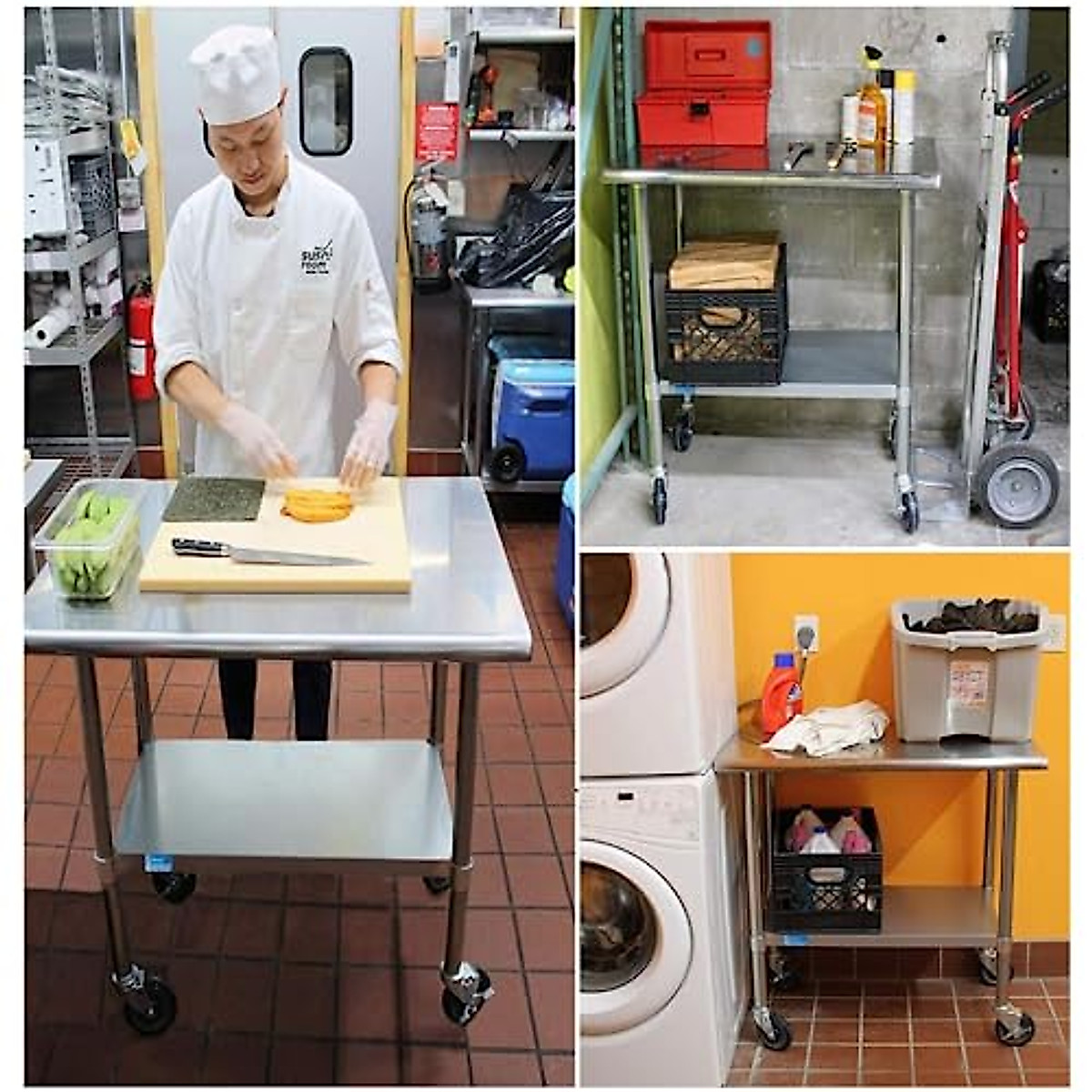 Commercial Stainless Steel Work Table with Undershelf & Casters (14X30)