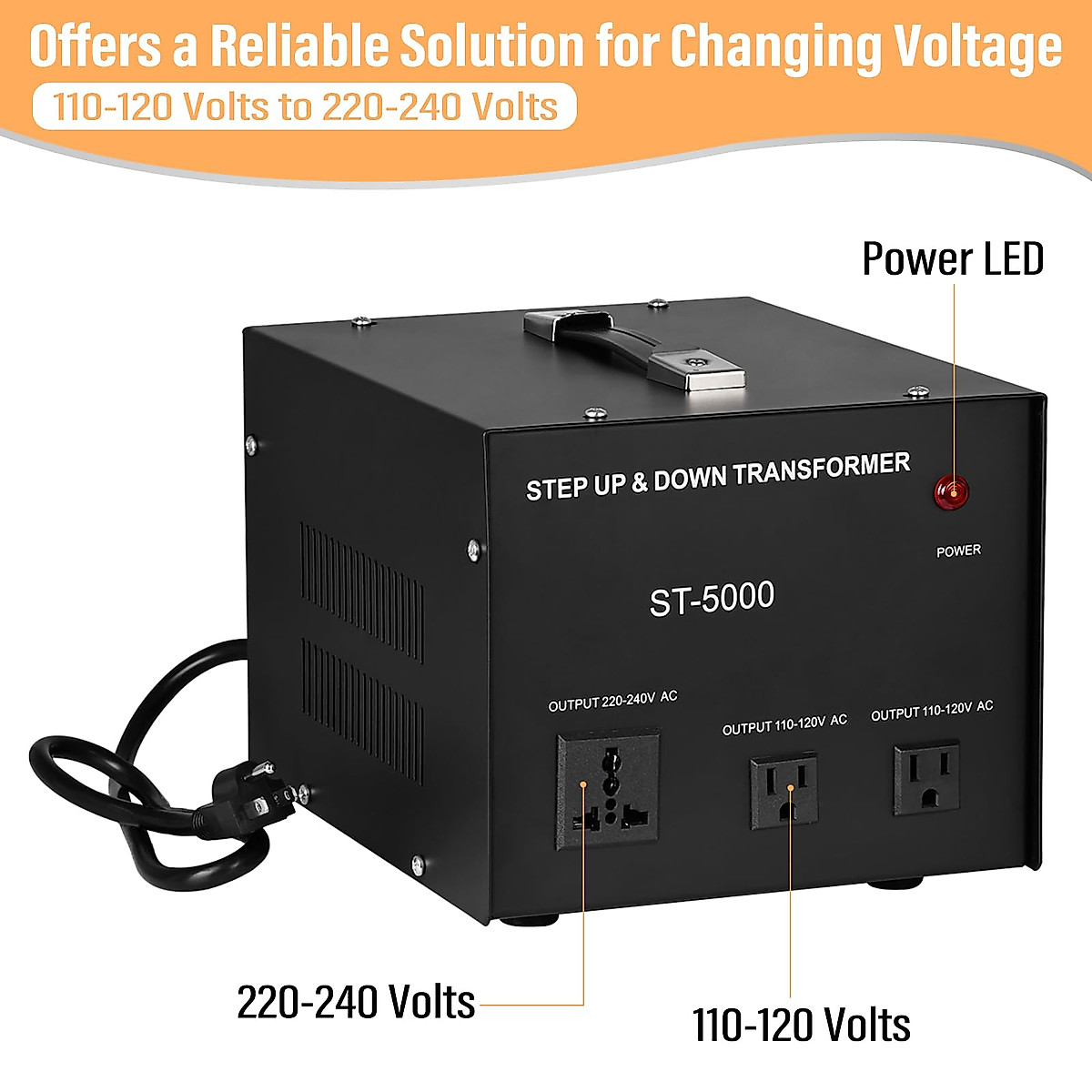 Yaeccc Voltage Converter Transformer, Step Up/Down (220V to 110V, 110V to 220V) - Efficient Power Conversion for International Travel and Home Use (5000W)