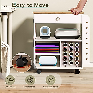 Rolling Craft Organization and Storage Cart Compatible with Cricut, Craft Rolling Storage Organizer with 23 Vinyl Roll Holder, Crafting Cabinet Workstation, by Garfeur