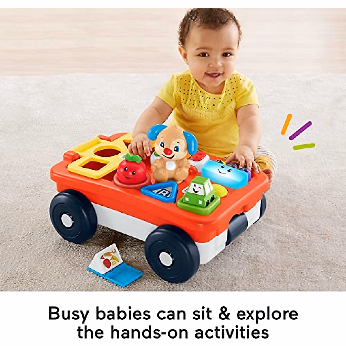 Fisher-Price Laugh & Learn Baby & Toddler Toy, Pull & Play Learning Wagon With Smart Stages & 4 Pieces For Ages 6+ Months [Amazon Exclusive]