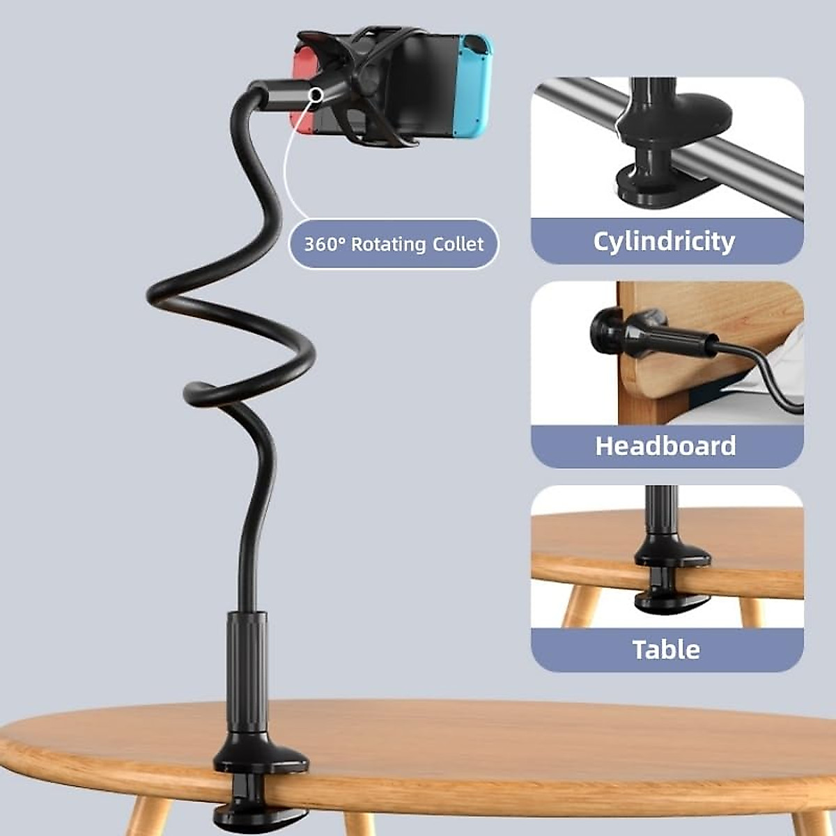 Trenkyo Bed Gooseneck Mount - Flexible Phone Holder for Desk & Bed Compatible with iPhone 14, 13, 12, 11 Pro/Pro Max, XR, X, 8, 7 Plus (White)