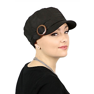 Hats Scarves & More Womens Chemo Cadet Cap Short Billed Newsboy Hat Soft Cap for Bald Women Black