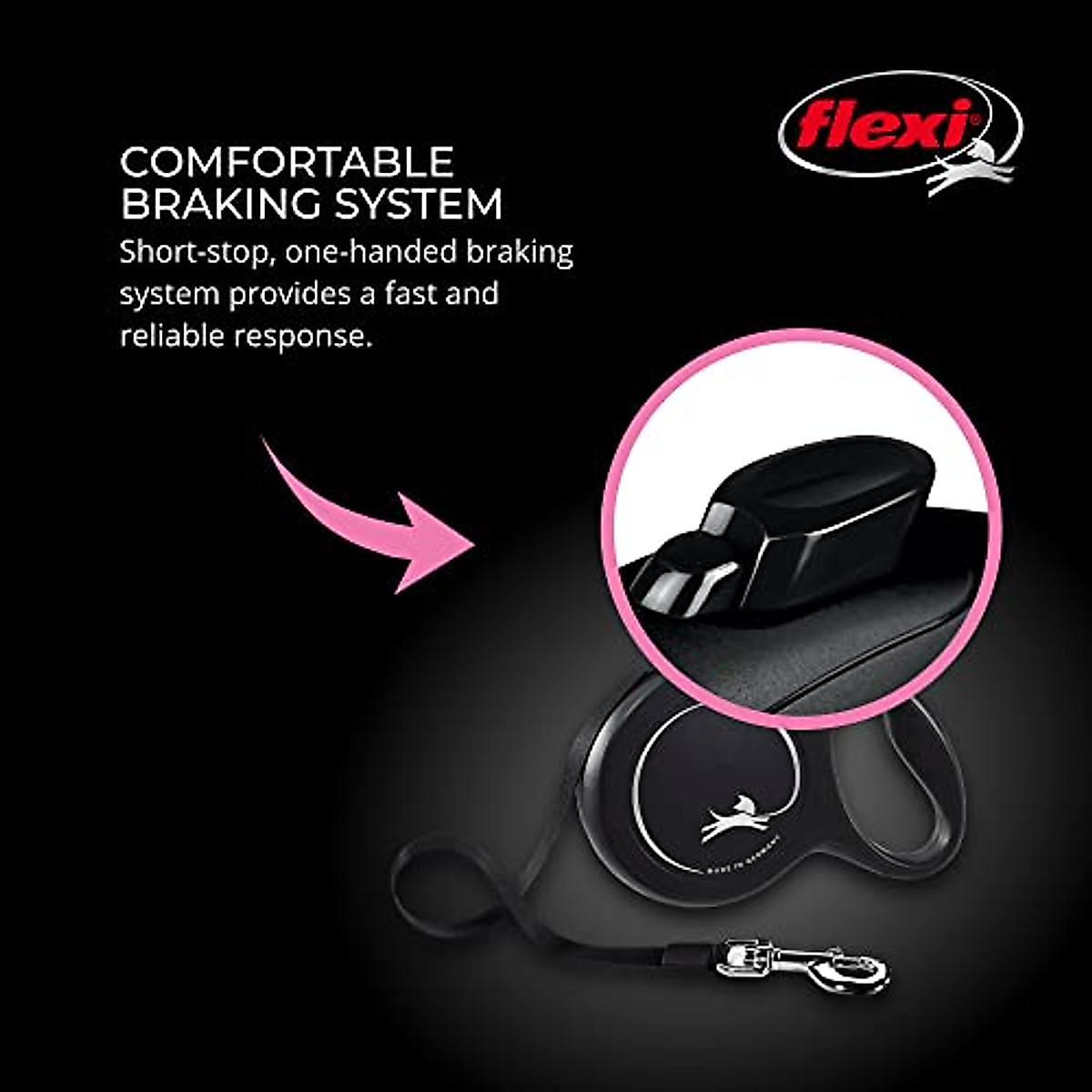 FLEXI New Classic Retractable Dog Leash (Tape) 26 feet, Large, Black