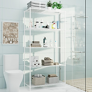 pouseayar 5 Tier Metal Garage Shelving Kitchen Shelves, 1750LBS NSF Heavy Duty Adjustable Shelving Units and Storage for Kitchen Garage Basement Commercial Shelving Garage Organization Storage White