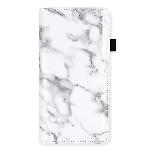 menesia Checkbook Cover for Men & Women RFID Leather Check Book Holder Wallet(White Marble)