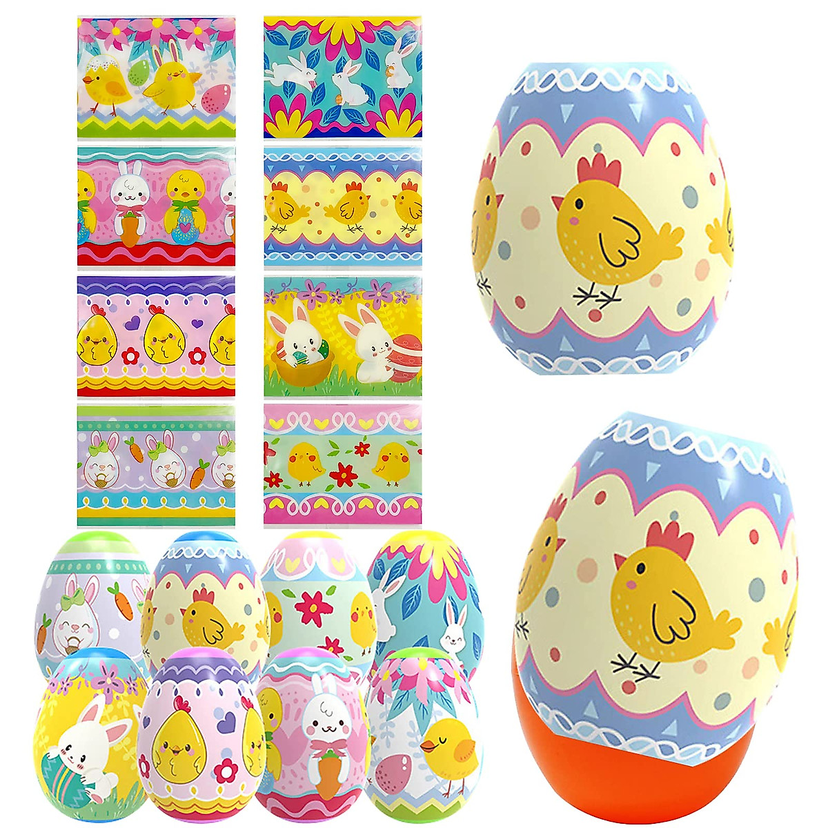 Wittocs 36 Pcs Easter Egg Wrapper Luminous Eggs Film Shrink Wraps for 2.4in Easter Eggs Chicken Bunny Egg Sleeves Decorations, New Cute Easter Egg Arounds