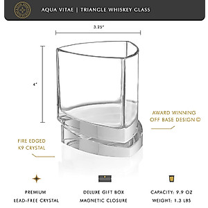 JoyJolt Aqua Vitae Premium Whiskey Glass Set of 2. Triangle Whiskey Glasses with Off Set Base. Old Fashioned Rocks Glasses for Scotch and Bourbon. Whiskey Tumbler Gifts for Men.