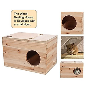 SALUTUYA Wood Nesting House, Squirrel Nesting Box Squirrel House Wear Resistant Mating Breeding Box Nesting for Chinchilla Squirrel Hamster