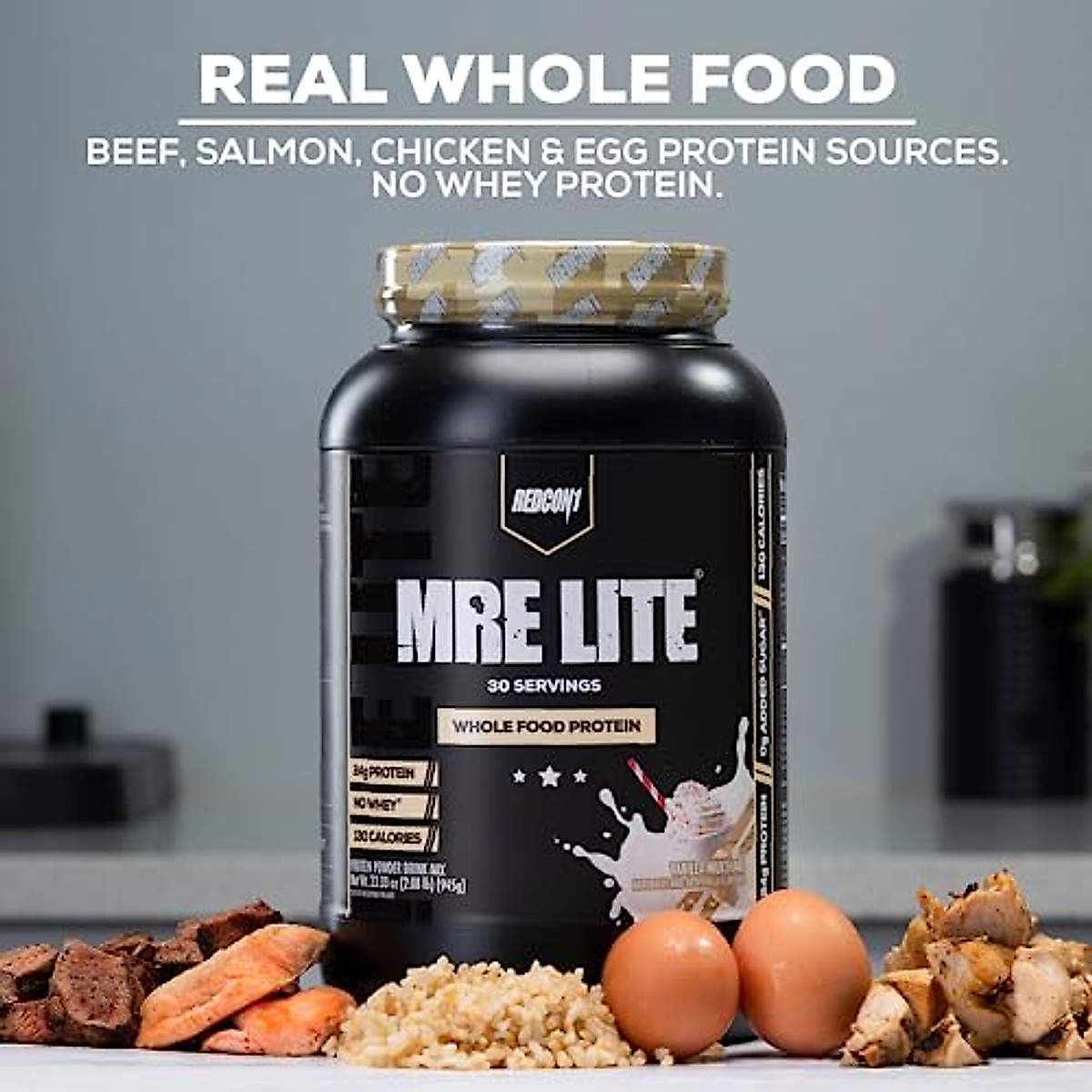 REDCON1 MRE Lite Meal Replacement Powder, Peanut Butter Cookie - Animal Based Whole Food Protein Blend with MCT Oil + Pea Protein - Keto Friendly, Low Carb & Whey Free Protein Supplement (1.92 lbs)