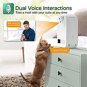CENGCEN Pet Monitoring Camera Dog Treat Dispenser Two-Way Audio HD WiFi Dog Camera with 130° View, Remote Tossing App Compatible with Android/iOS, Supports Cloud Storage, Night Vision, Wall Mounted