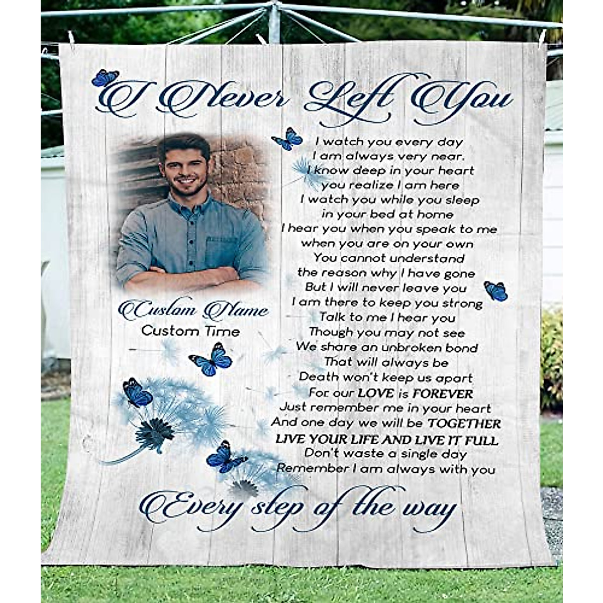 INSPIAMZUE I Never Left You Personalized Memorial Blanket, Meaningful Remembrance Throw, Deepest Grief Sympathy Gift for Loss of Son, Mother, Father, Brother N2628 (Fleece, 60x50 inch)