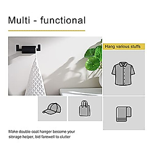 APLusee Double Robe Towel Hook, Stainless Steel Square Dual Coat Hook, Utility Bath Kitchen Storage Hanger Holder, Matte Black…